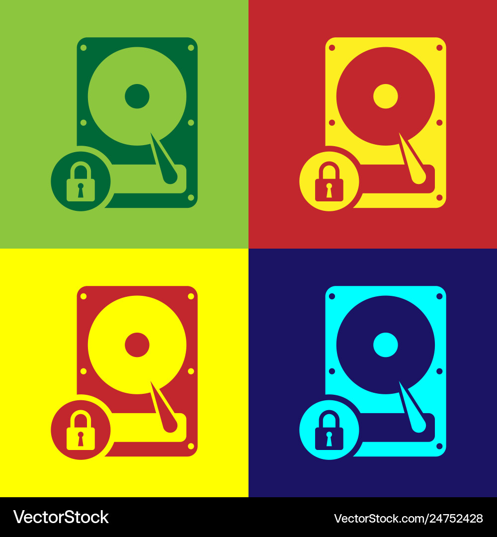 Color hard disk drive and lock icon isolated Vector Image