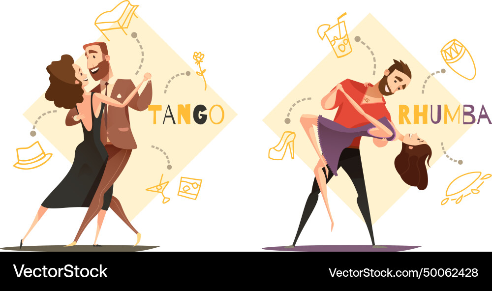 Dancing pairs 2 retro cartoon templates Royalty Free Vector
