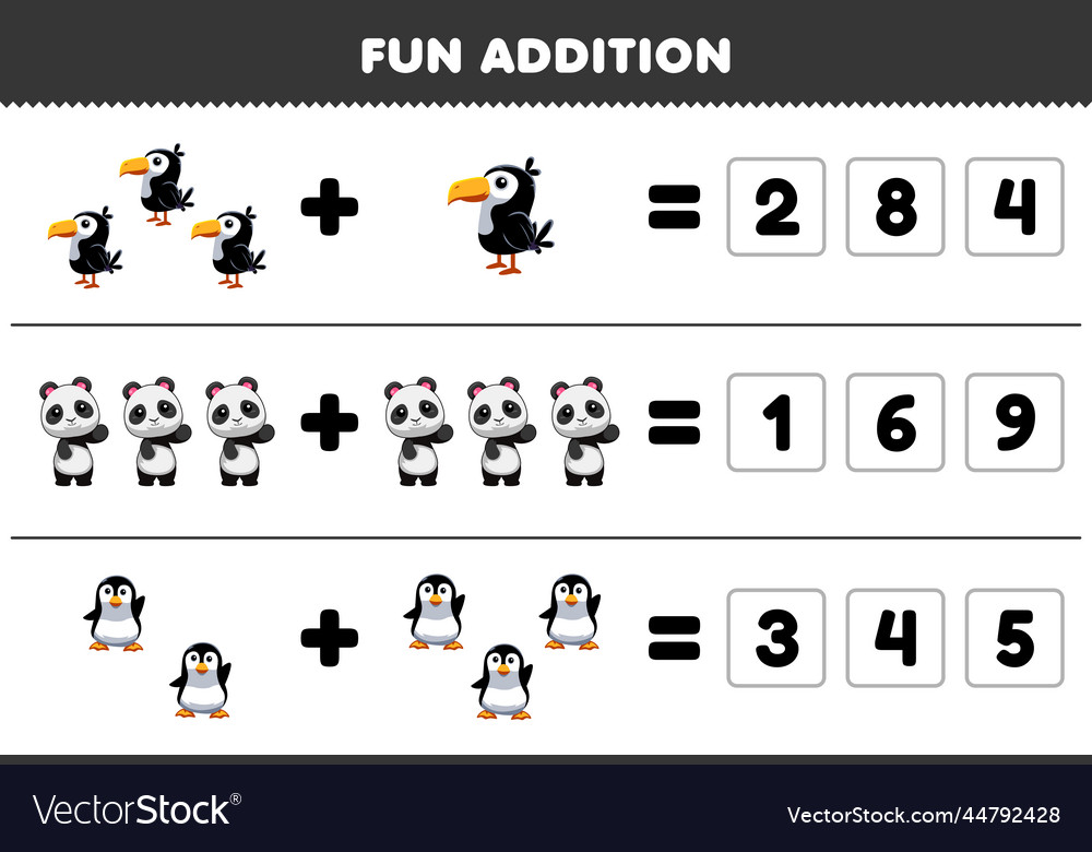 Education game for children fun addition by guess Vector Image