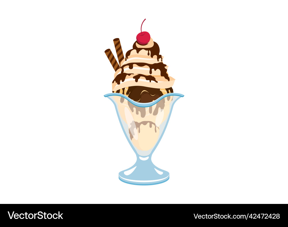 Ice cream sundae with whipped cream icon Vector Image