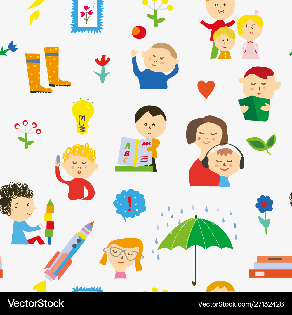 Kindergarten seamless pattern with kids toys Vector Image
