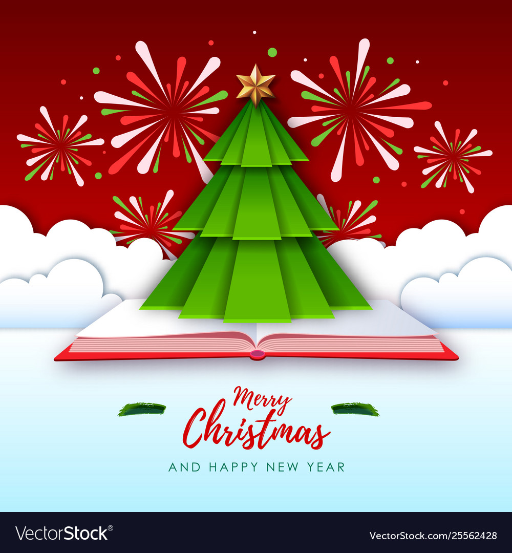 Merry christmas greeting card with tree Royalty Free Vector