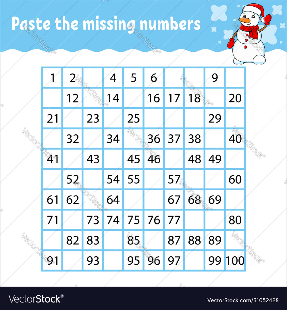 Paste missing numbers from 1 to 100 Royalty Free Vector