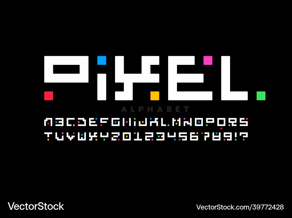 Pixel style font alphabet letters and numbers Vector Image