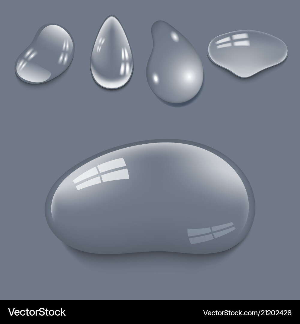 Realistic pure and transparent water drops set Vector Image
