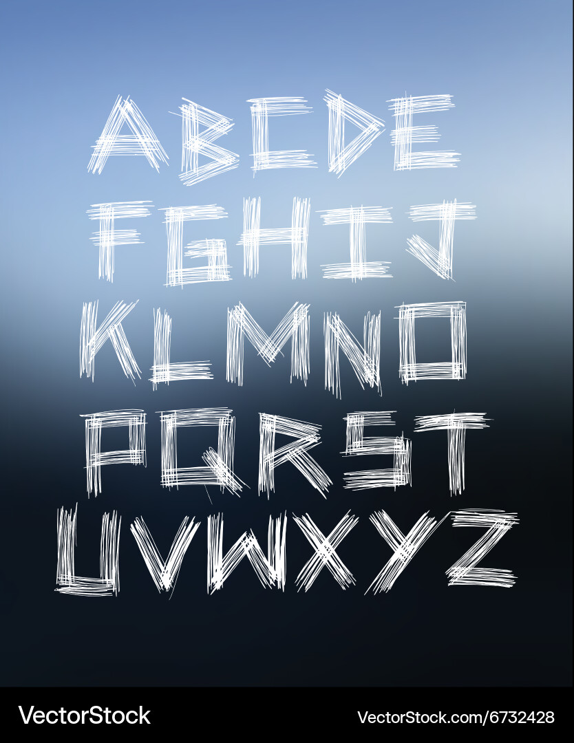 Scratched glass hand written alphabet Royalty Free Vector