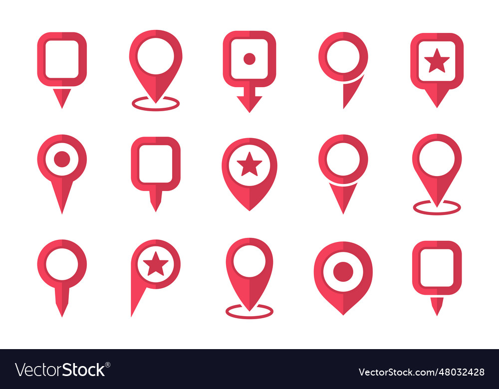 Set of red location pin pointer icon in a flat Vector Image
