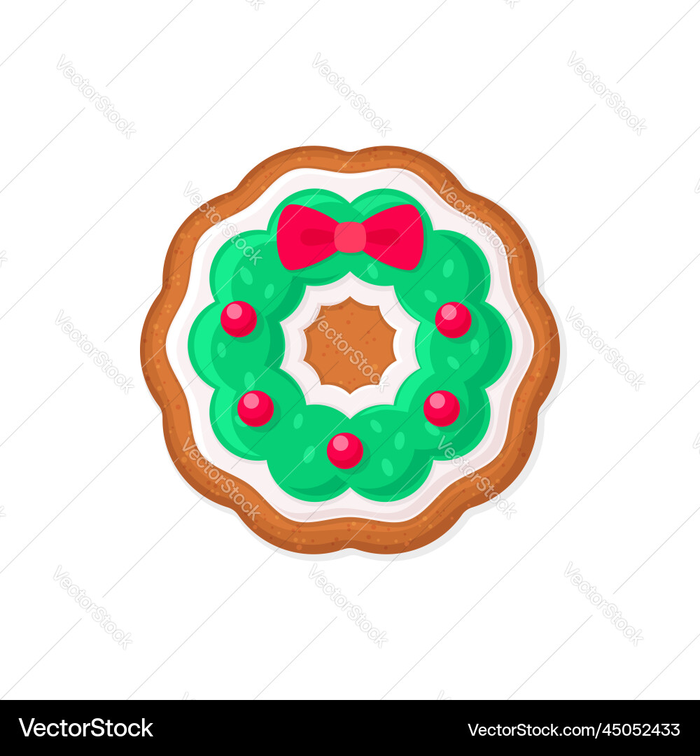 Christmas wreath shaped gingerbread cookie Vector Image