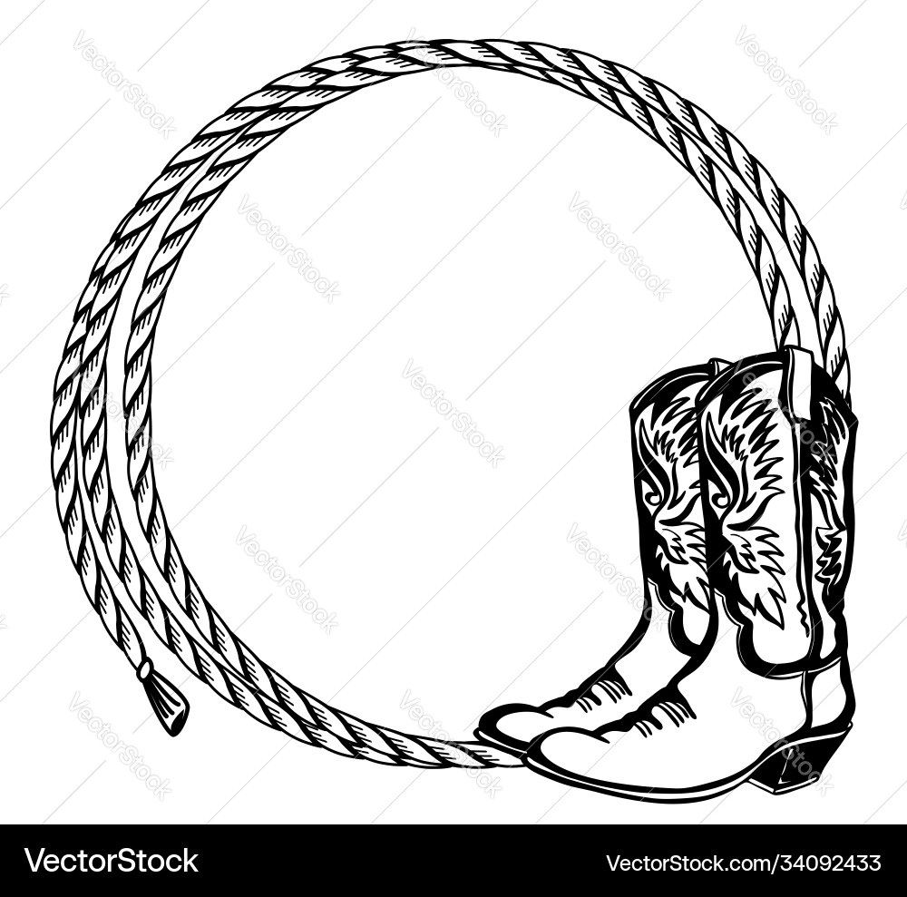 Cowboy rope frame with cowboy boots Royalty Free Vector
