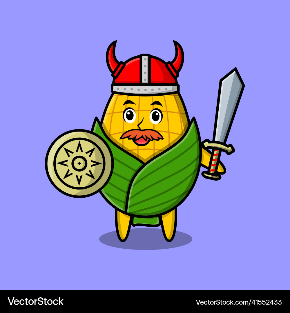 Cute cartoon corn viking pirate holding sword Vector Image