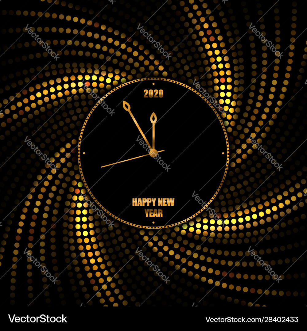 New year 2020 golden background with clock Vector Image