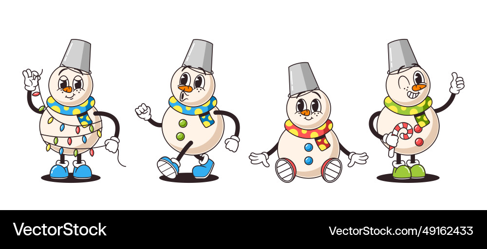 Retro snowmen characters sporting carrot noses Vector Image