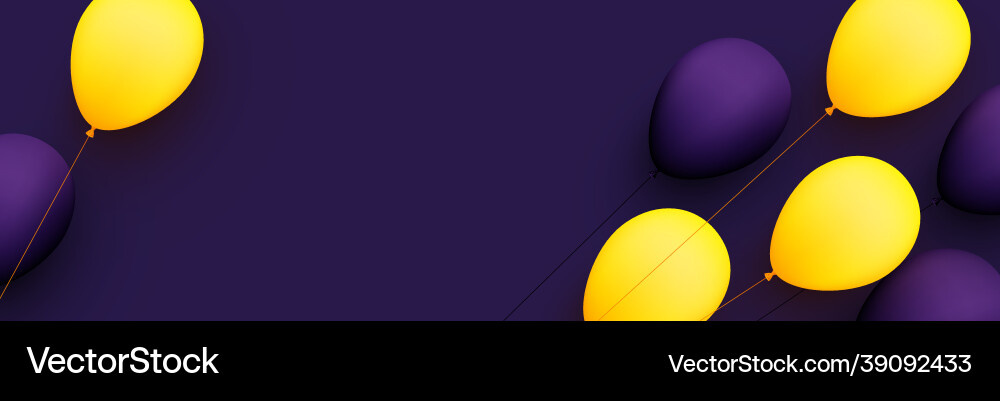 Yellow and violet balloons with threads on dark Vector Image