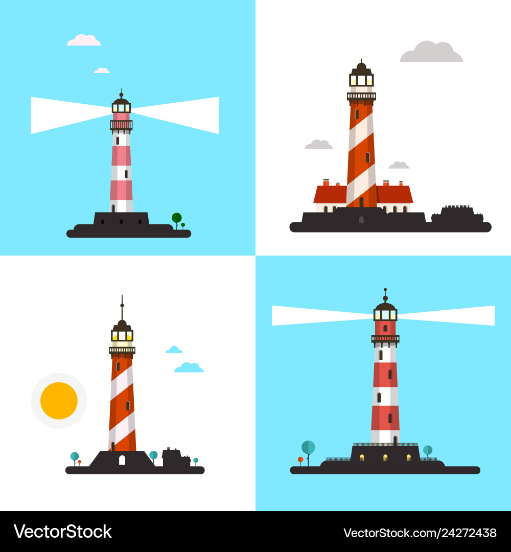 Beacon icons - lighthouse symbols set Royalty Free Vector