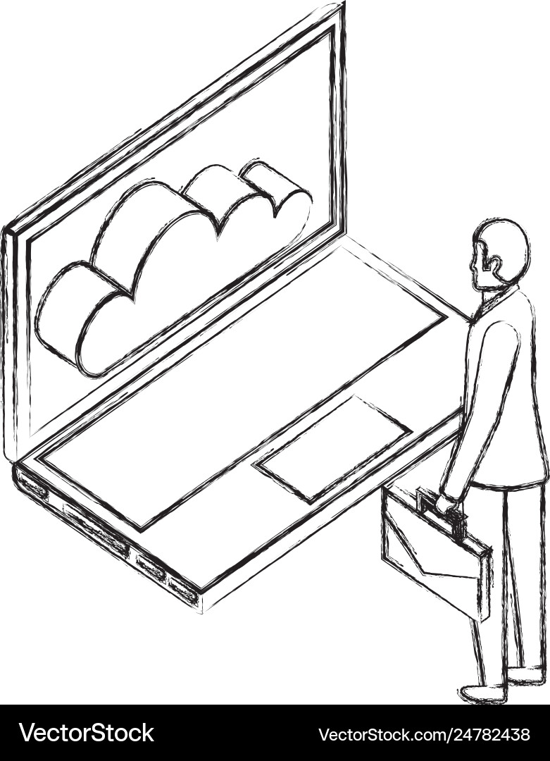 Businessman with briefcase looking laptop cloud Vector Image