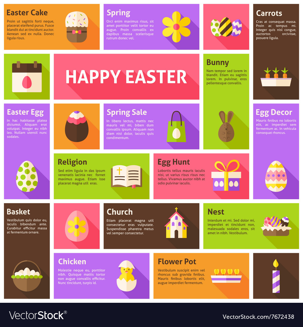 Flat icons infographic happy easter concept Vector Image