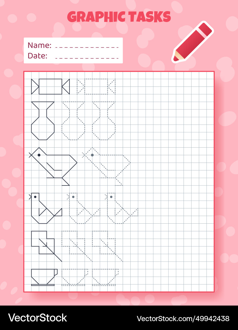 Graphic tasks by cells educational game for kids Vector Image