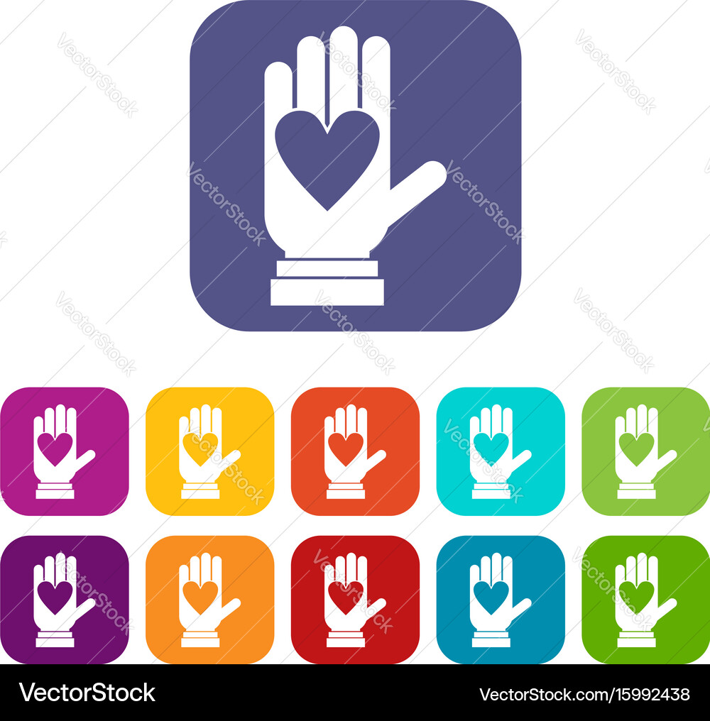 Hand with heart icons set Royalty Free Vector Image