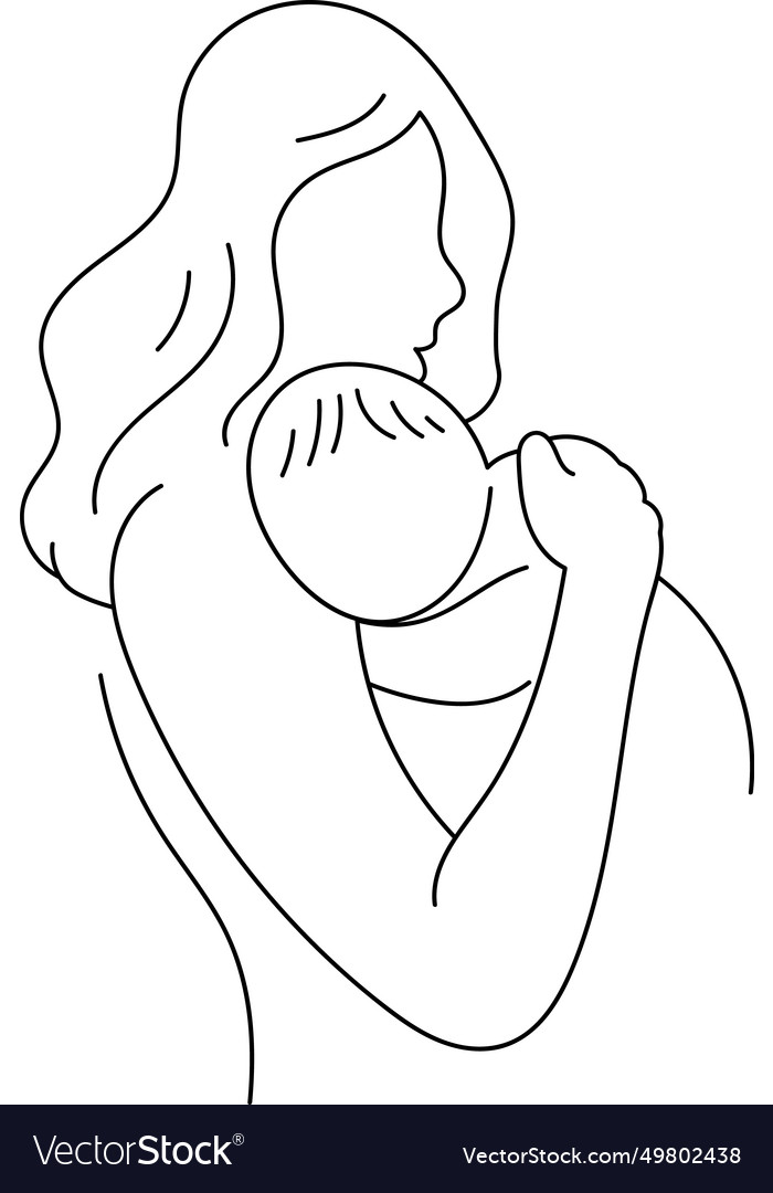 Mother holding baby line art Royalty Free Vector Image