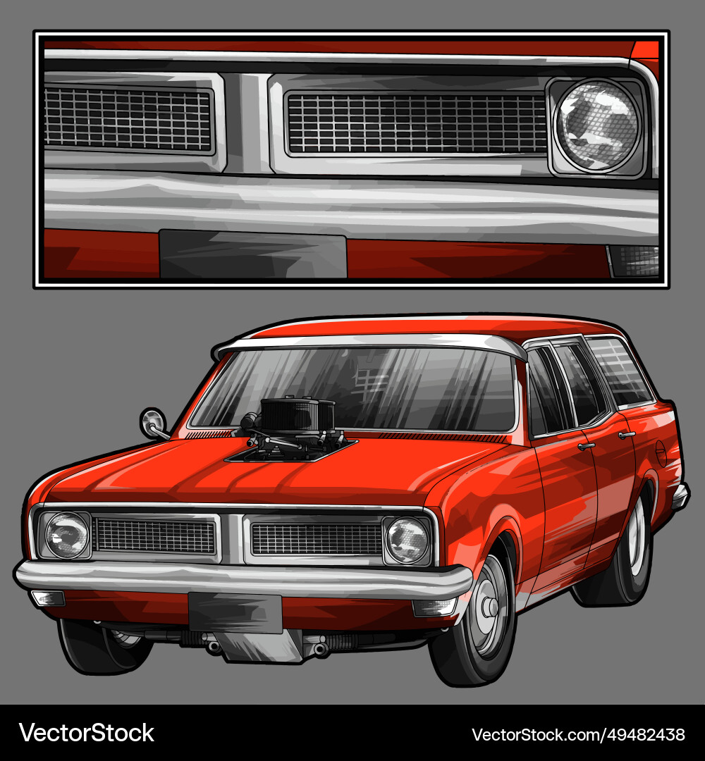 Red drag racing car with grey strip Royalty Free Vector
