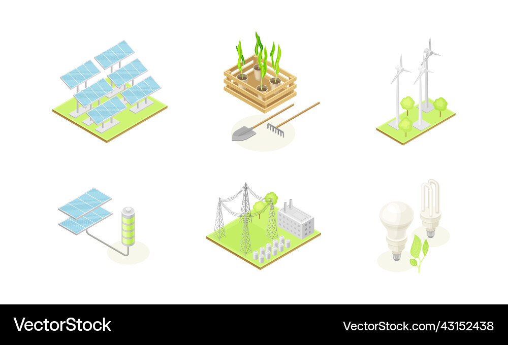 Renewable green energy sources set eco friendly Vector Image