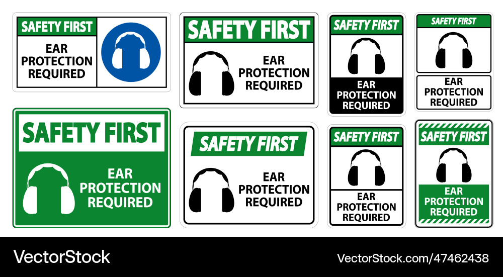 Safety first ear protection required symbol sign Vector Image