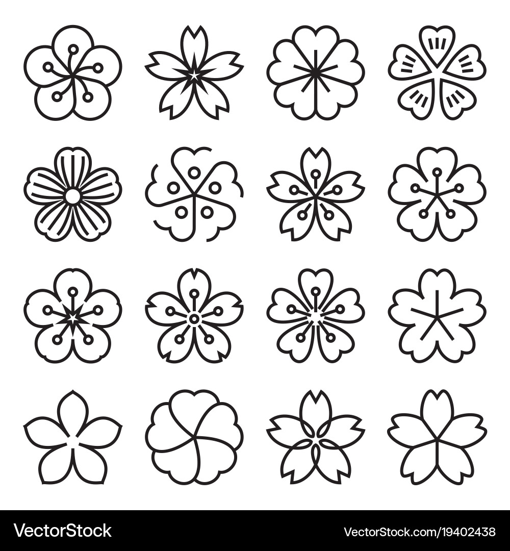 Sakura icons isolated on a white background Vector Image