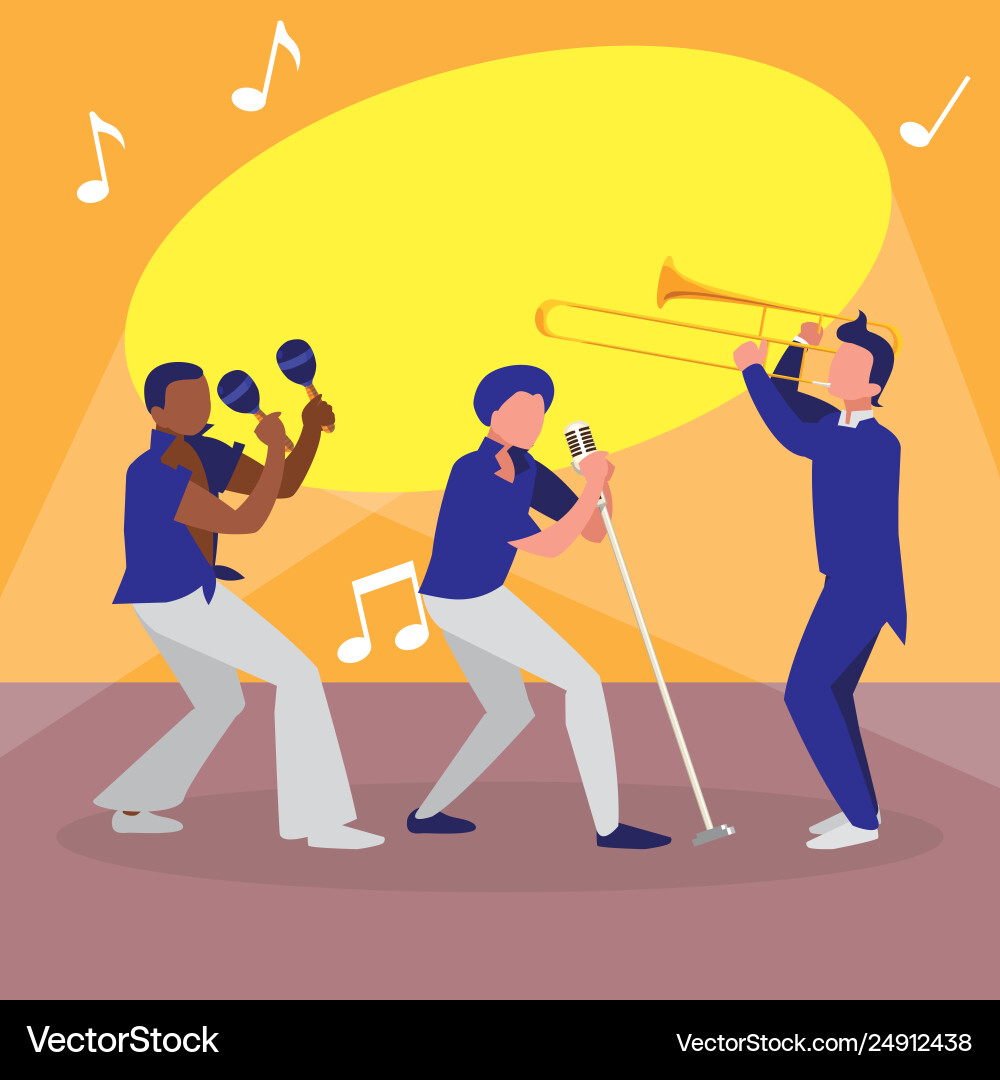 Singer and musicians band characters Royalty Free Vector