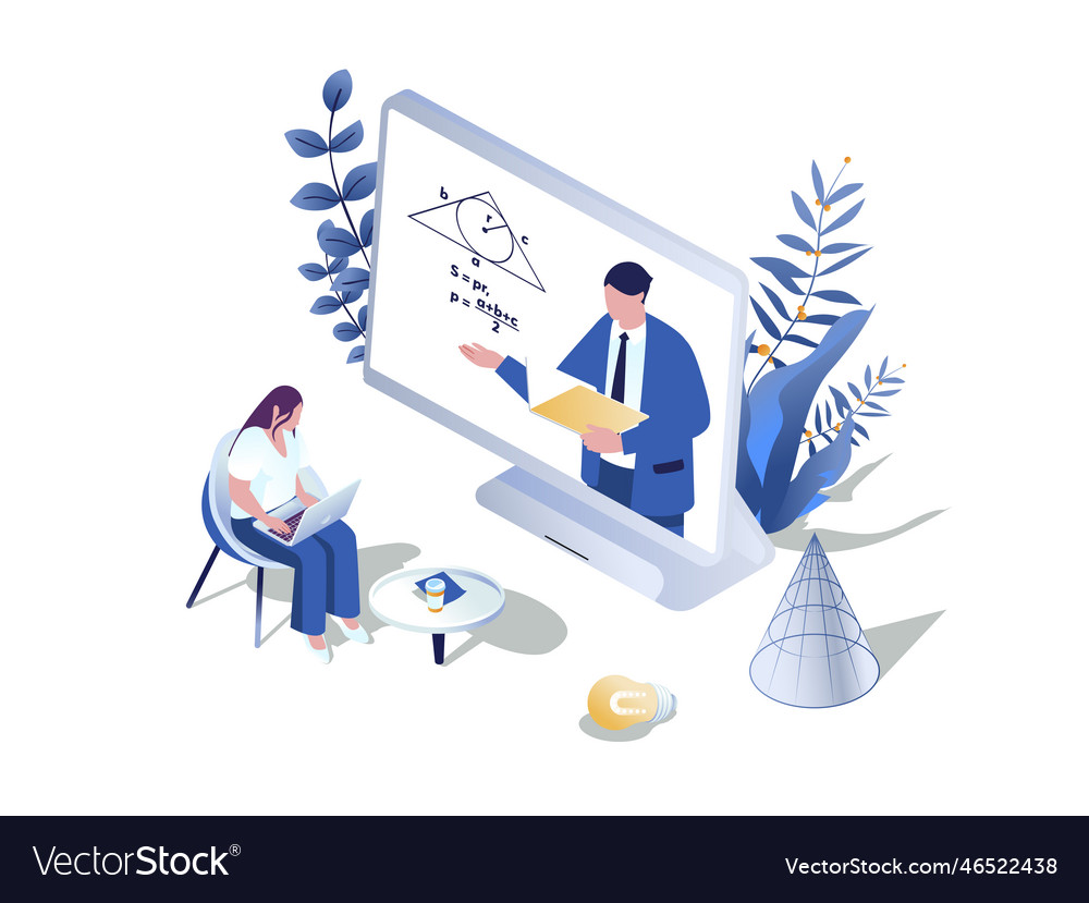 Video lesson concept 3d isometric web scene Vector Image