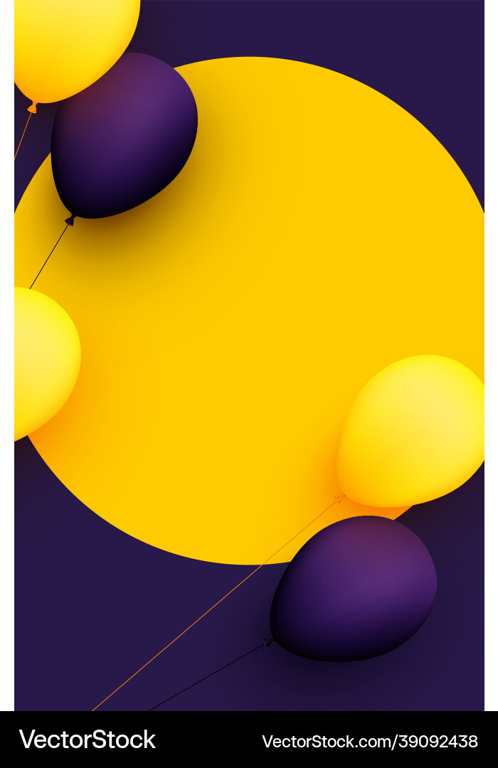 Yellow and violet balloons with threads on dark Vector Image