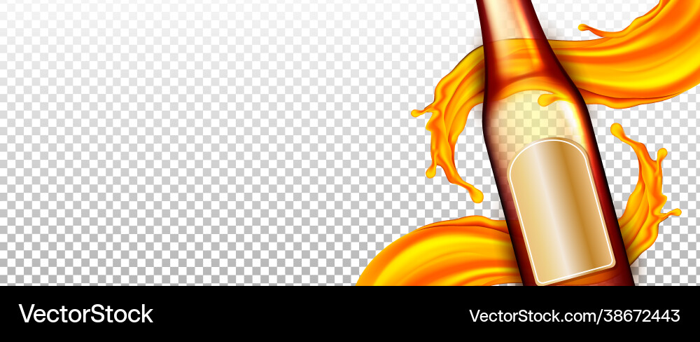 Beer blank glass bottle and beverage splash Vector Image