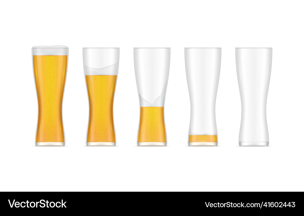 Collection tall glasses with beer full and empty Vector Image