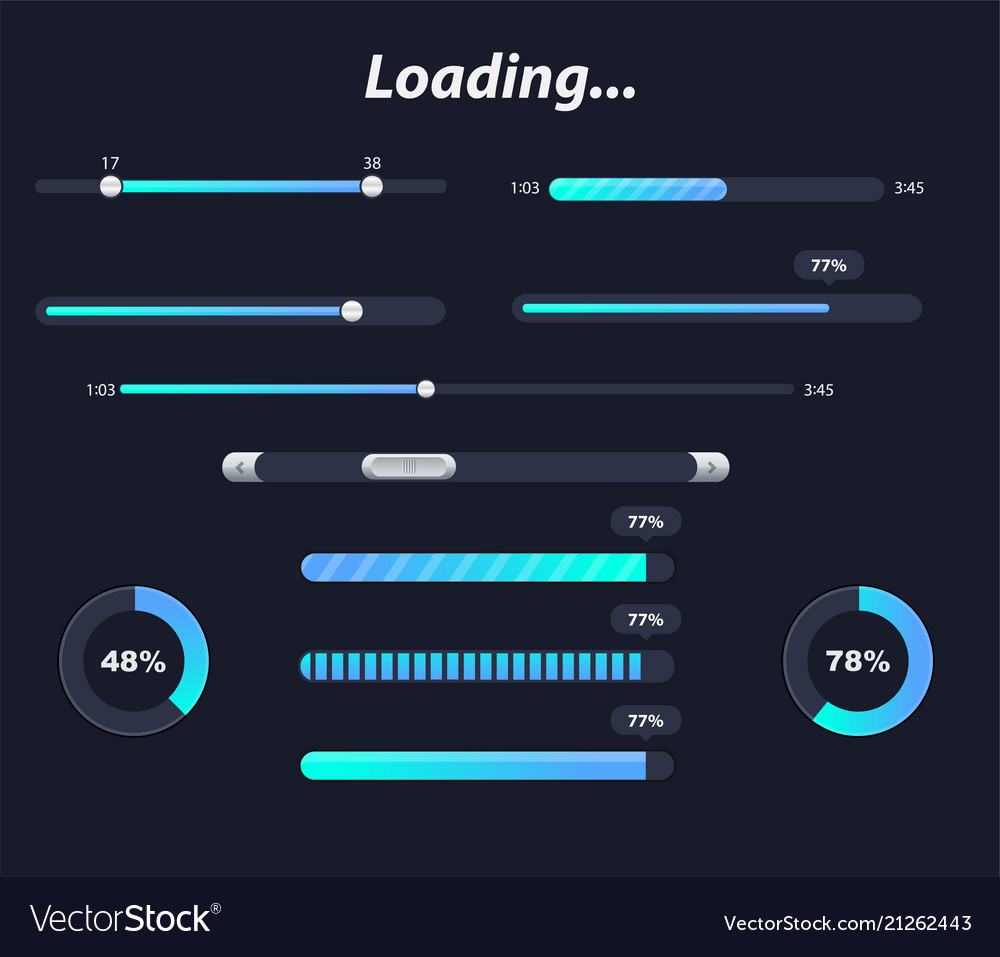 Different interface loaders in dark colors Vector Image