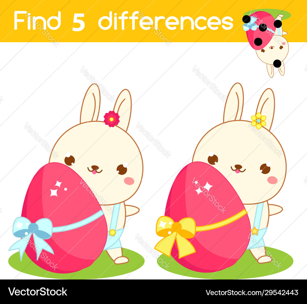 Easter bunny with egg find differences Royalty Free Vector