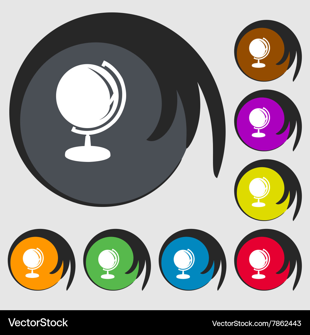 Globe icon symbols on eight colored buttons Vector Image