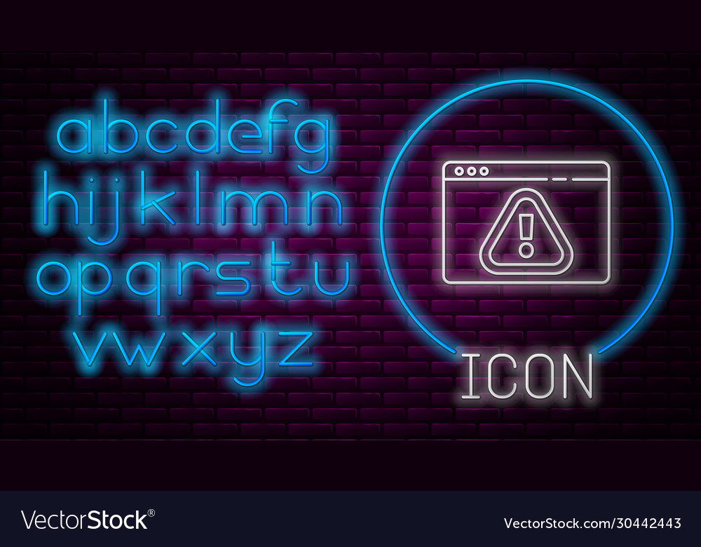 Glowing neon line browser with exclamation mark Vector Image Glowing neon line browser with exclamation mark Vector Image