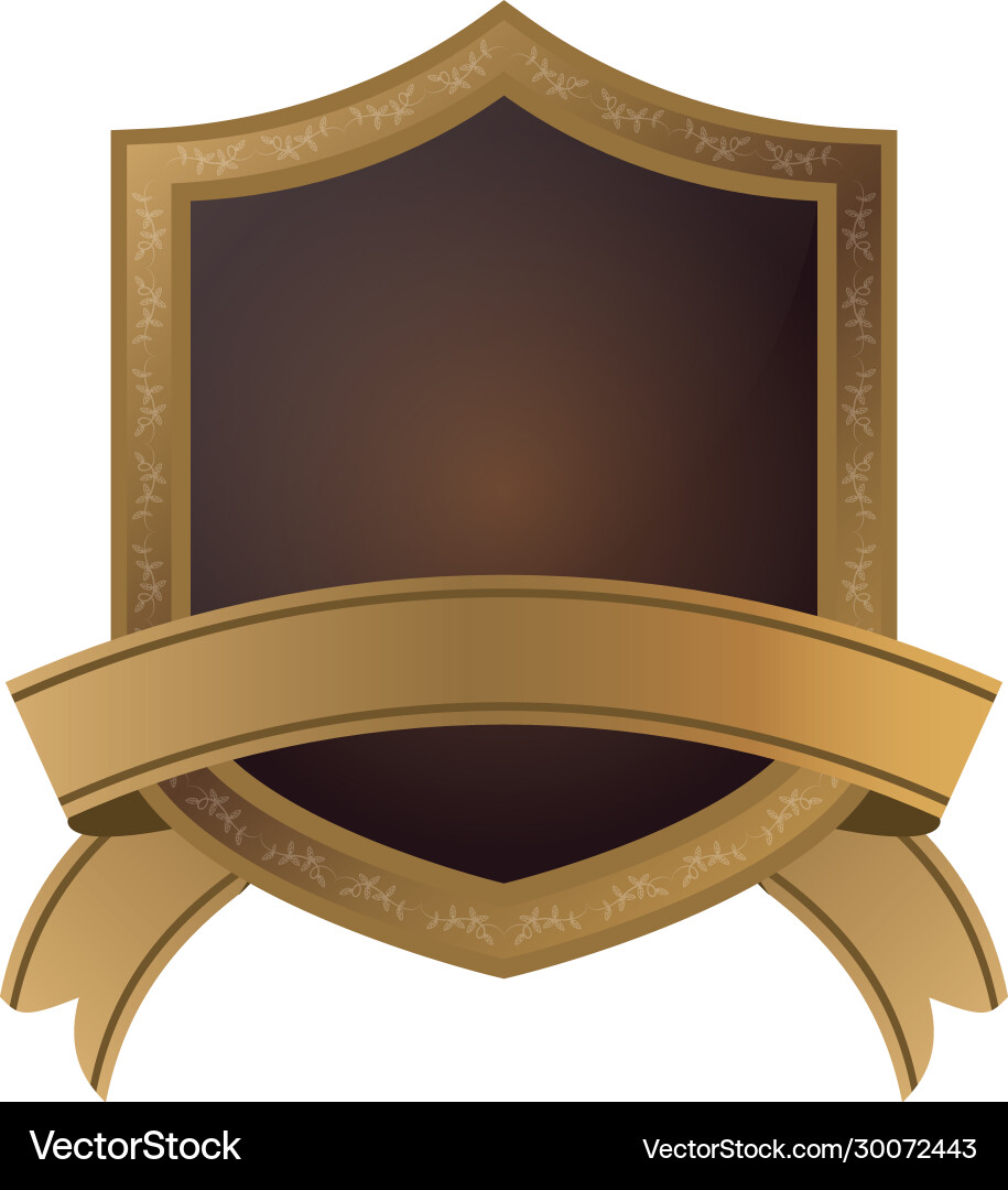 Golden shield emblem with ribbon frame Royalty Free Vector