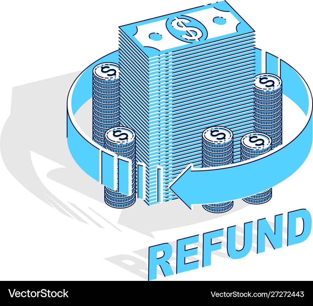 Money refund concept cash stack with radial Vector Image