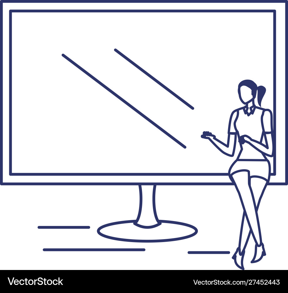 Silhouette woman with computer screen in white Vector Image