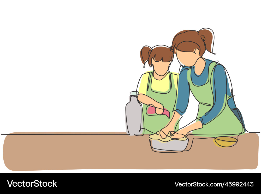 Single one line drawing cute little daughter Vector Image