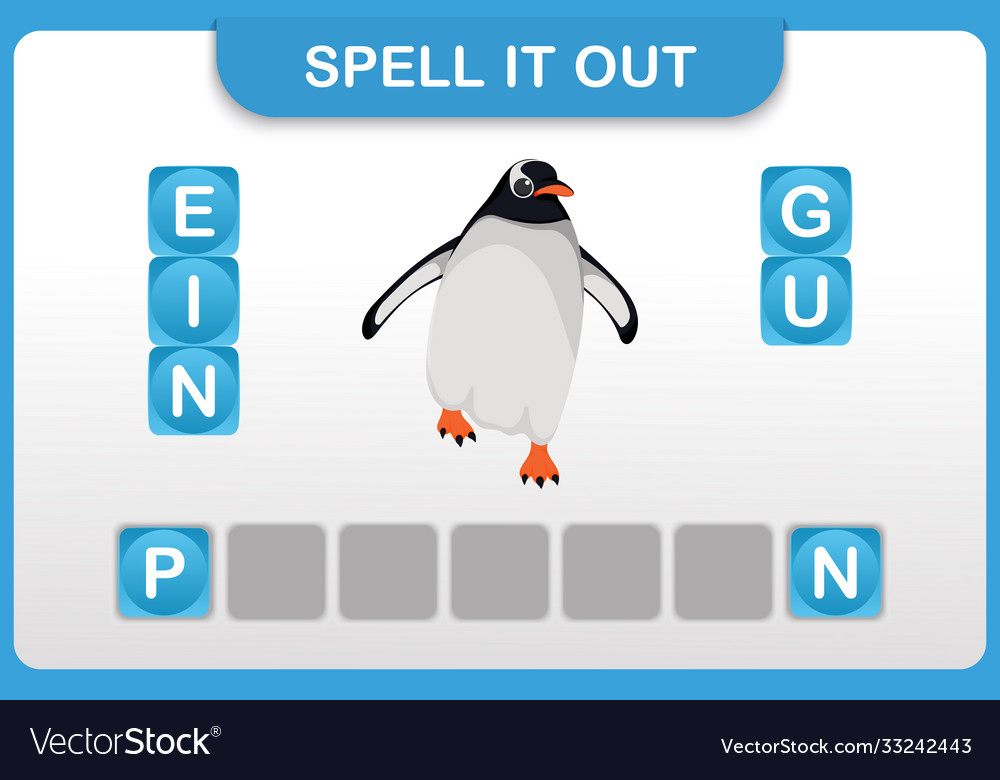 Spelling word and vocabulary worksheet penguin Vector Image