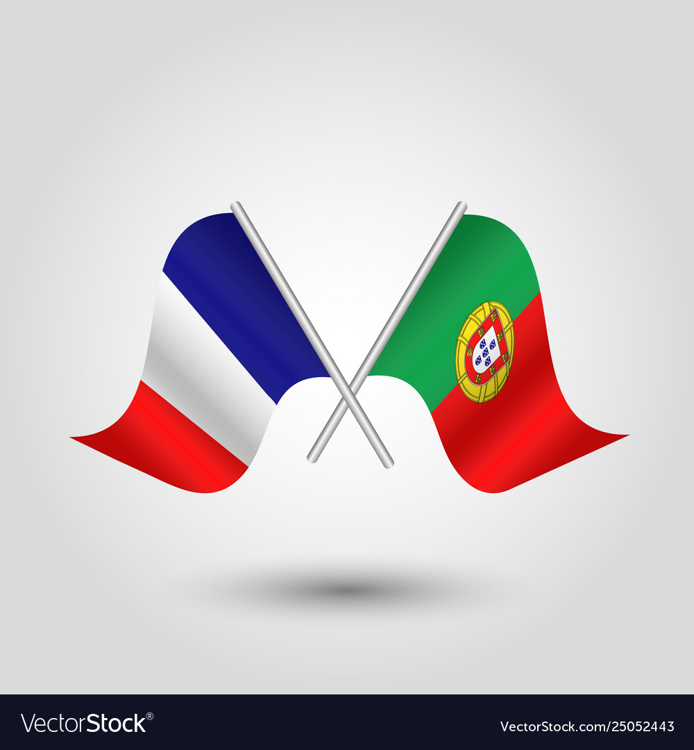 Two crossed french and portuguese flags Royalty Free Vector