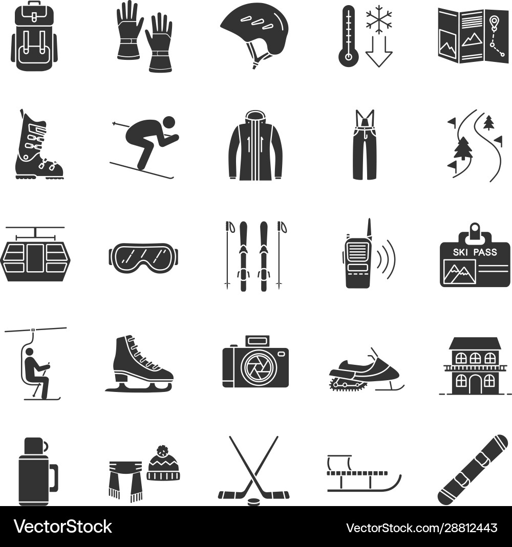 Winter activities glyph icons set Royalty Free Vector Image