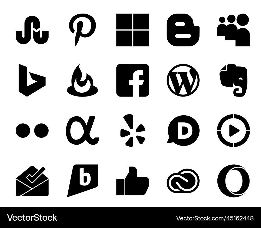 20 social media icon pack including inbox windows Vector Image