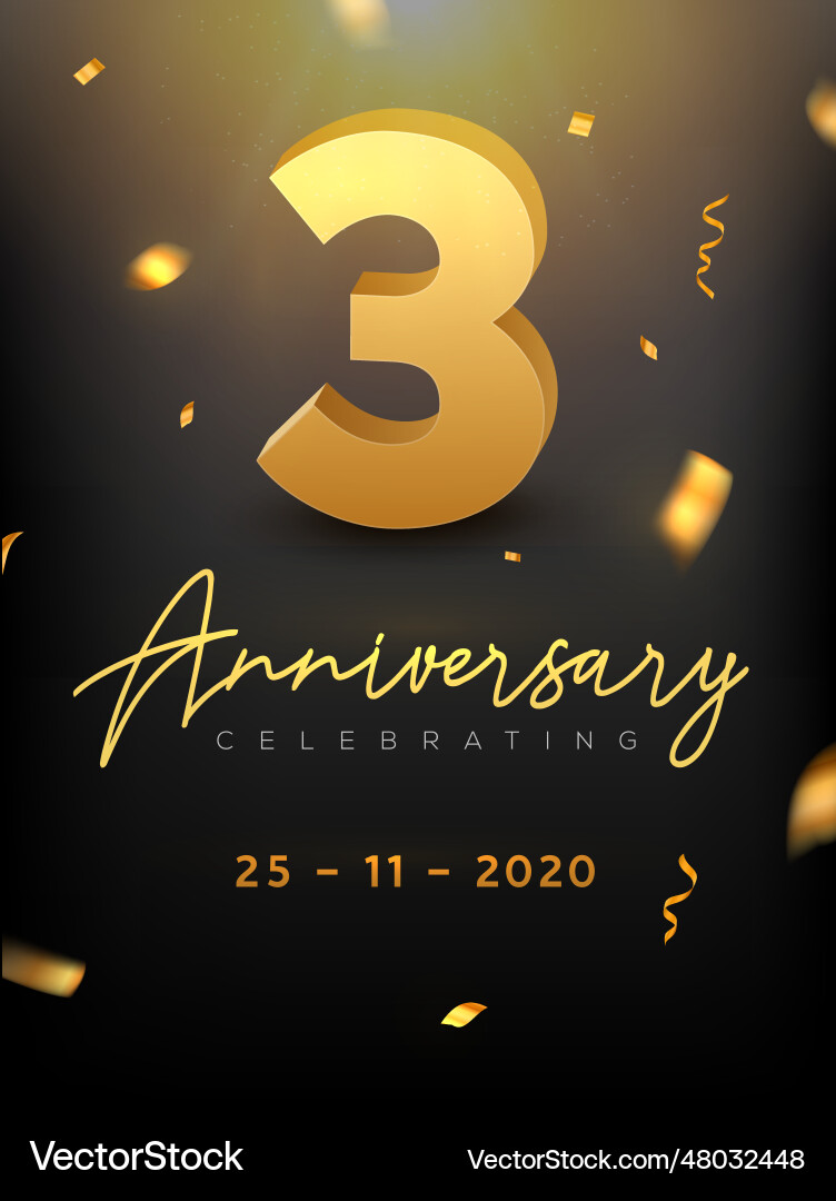 3 years anniversary celebration event golden Vector Image