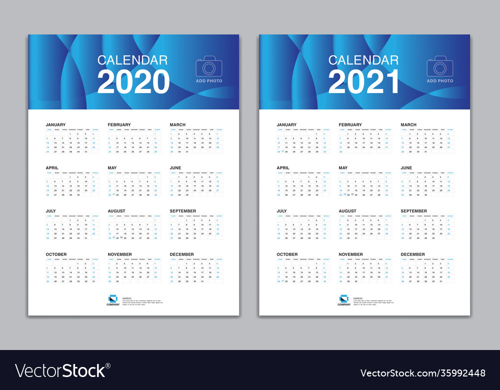 Calendar template for 2020 - 2021 Royalty Free Vector Image