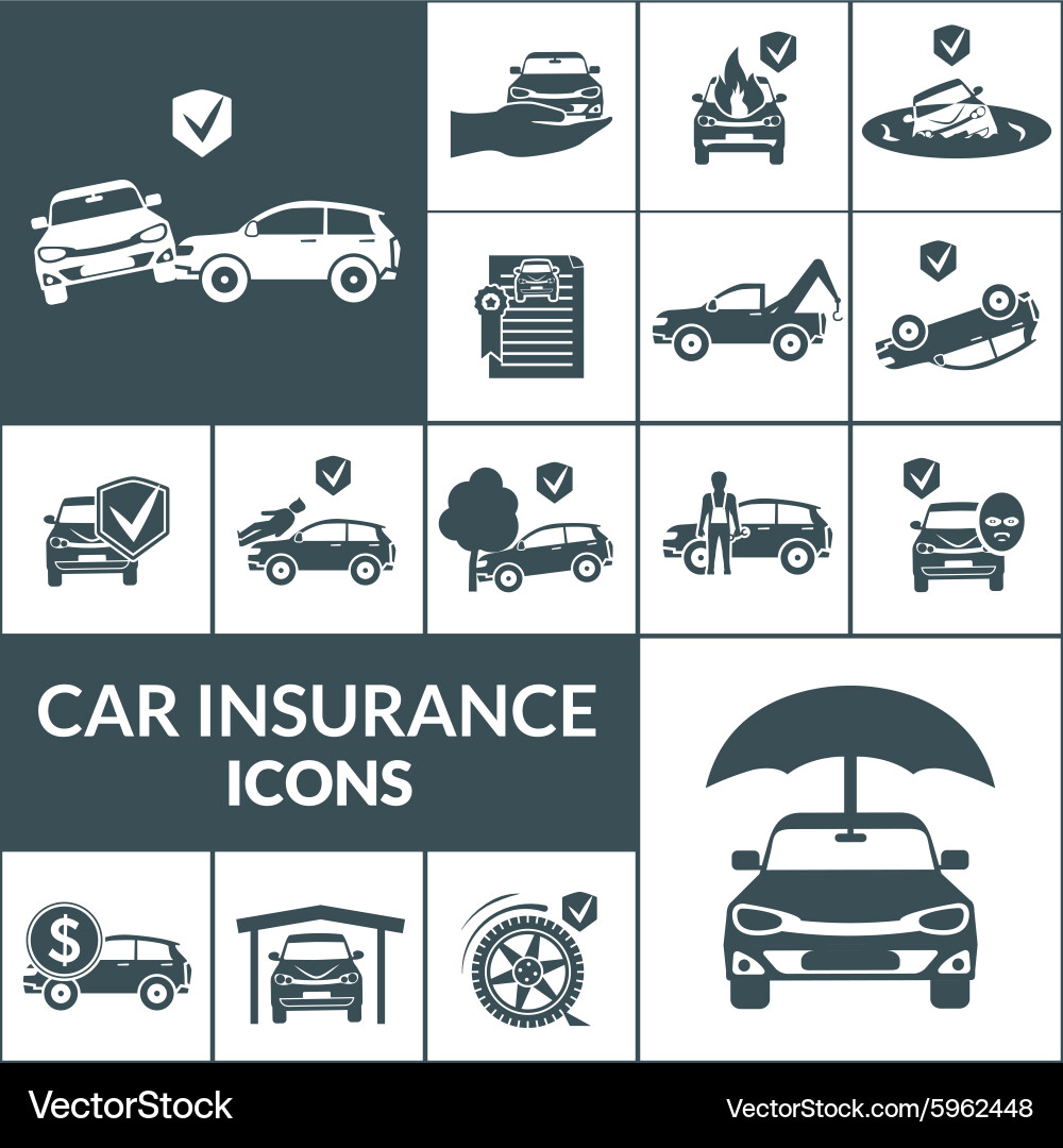 Car insurance icons black Royalty Free Vector Image