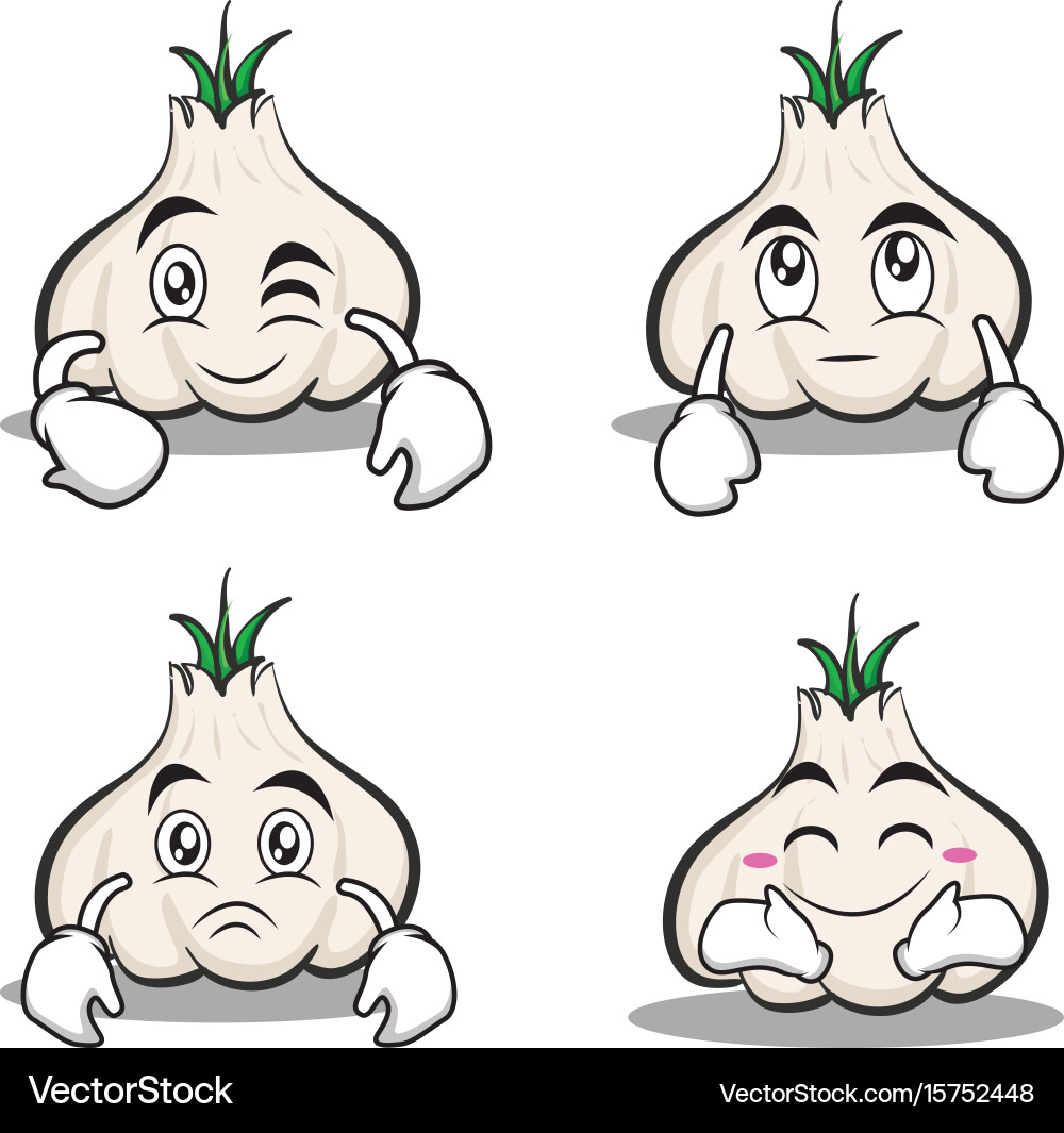 Collection garlic cartoon character set Royalty Free Vector