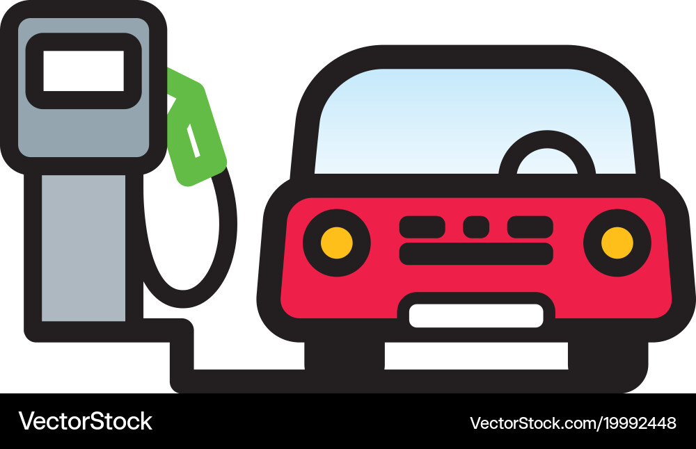 Red passenger car at gas pump Royalty Free Vector Image