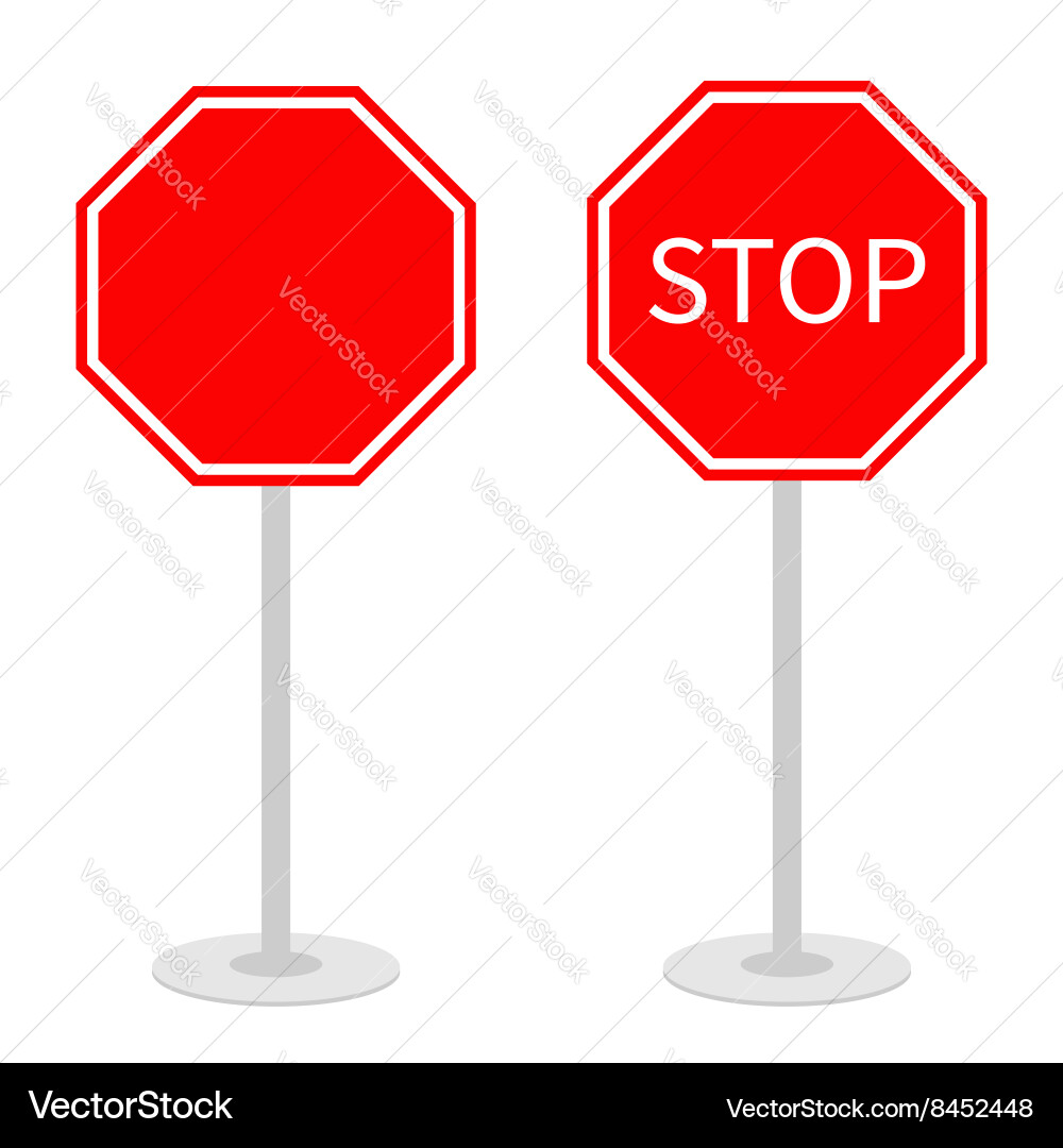 Stop traffic warning road sign set with stand Vector Image
